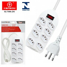 Filtro de Linha Extensão com 8 Tomadas 2 Metros KAPBOM - SL7508-2M