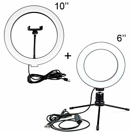 Kit com 2 Ring Light Iluminador Led 10 e 6 Polegadas