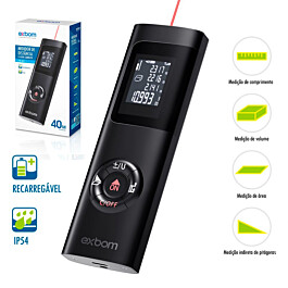 Trena Digital Medidor de Distância a Laser 40m IP54 recarregável - TEM-M42